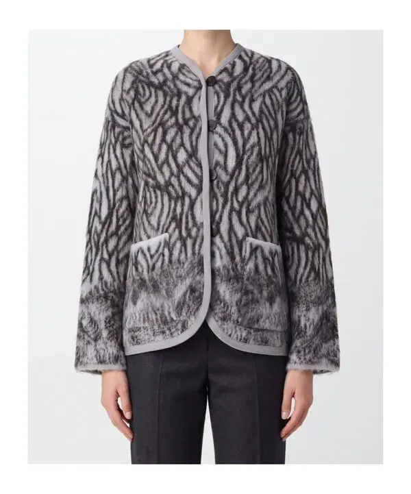 FORTE_FORTE Brushed Knit Cardigan With Abstract Pattern