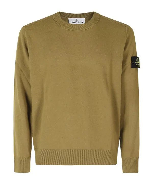 Stone Island Crewneck Sweater With Sleeve Emblem - Green