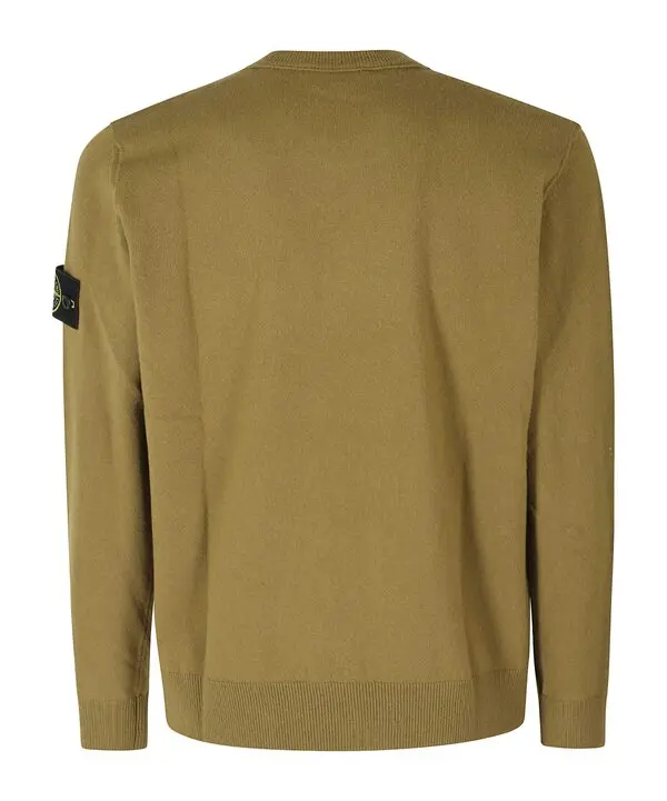 Stone Island Crewneck Sweater With Sleeve Emblem - Green
