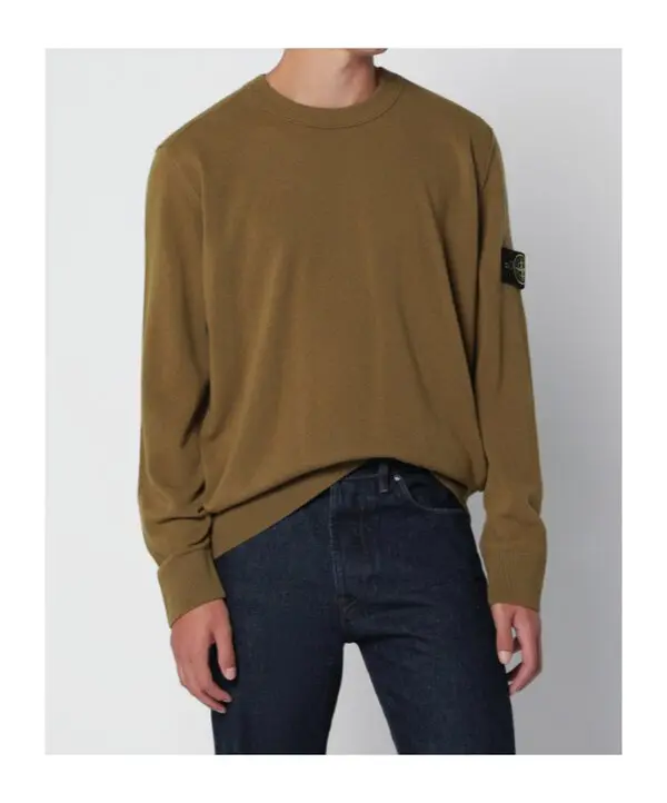 Stone Island Crewneck Sweater With Sleeve Emblem - Green