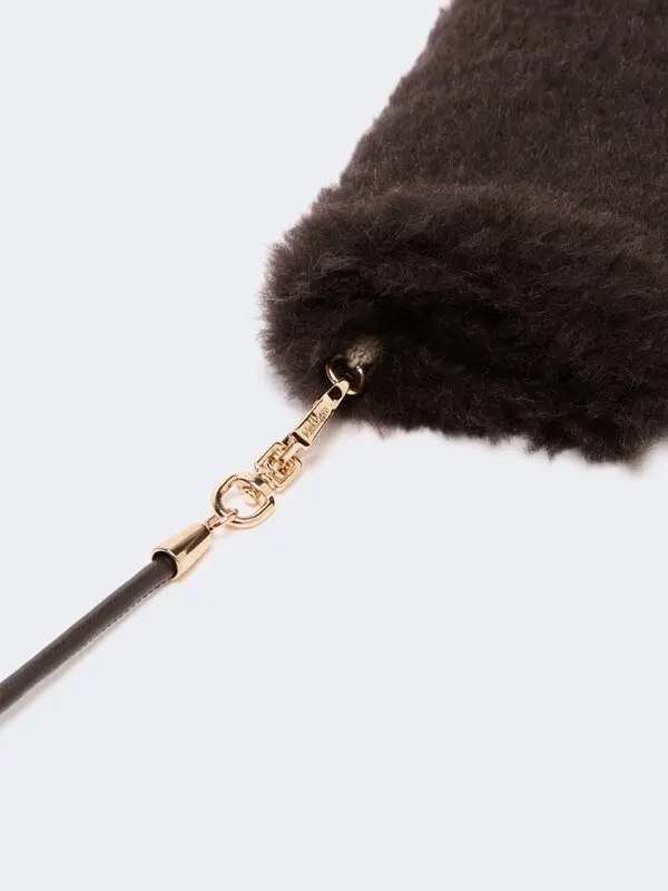 Max Mara Ombrato Teddy Neck Strap Mittens - Brown