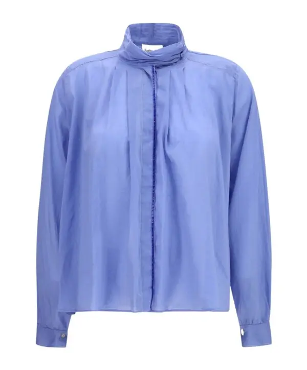 FORTE_FORTE Pleated High-neck Blouse With Button Front