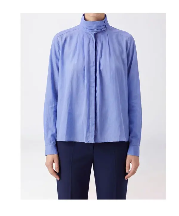 FORTE_FORTE Pleated High-neck Blouse With Button Front