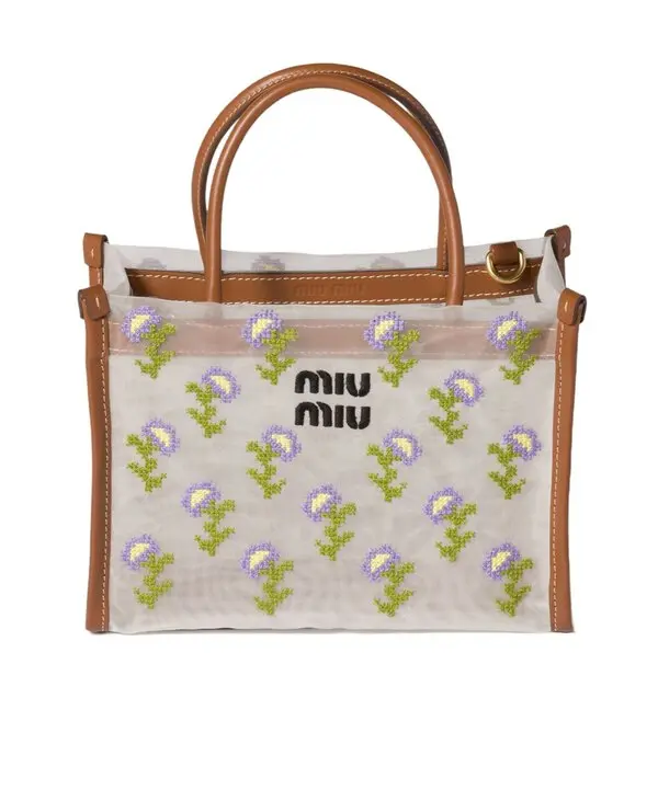 Miu Miu Embroidered Mesh Top-handle Bag