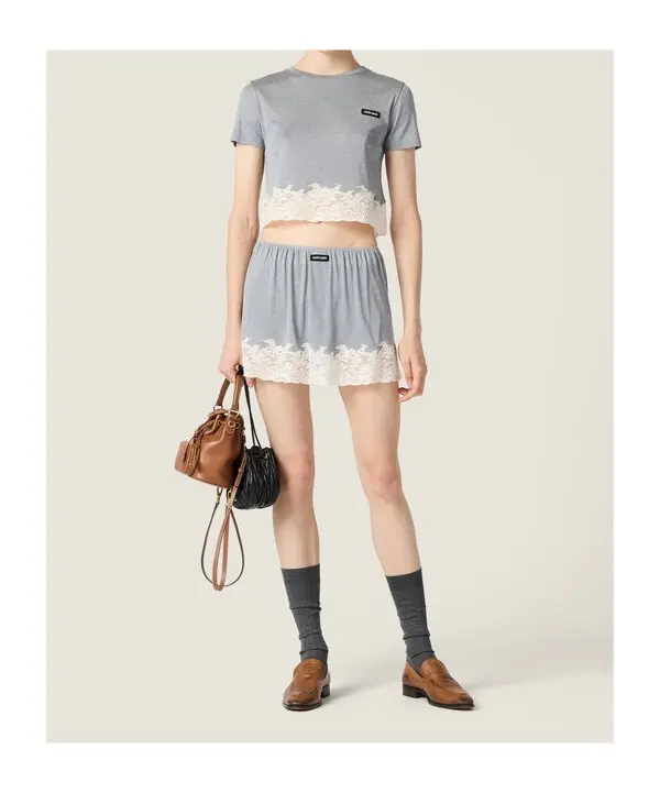 Miu Miu Silk Jersey Top - Grey