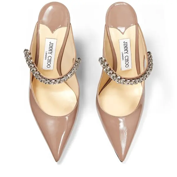JIMMY CHOO Bing 100 Patent Leather Mules With Crystal Strap