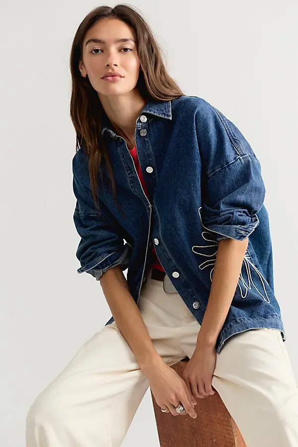 THE WOLF GANG Embroidered Denim Shirt