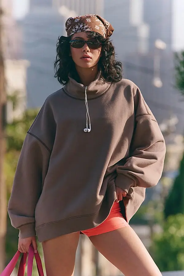 Free People A Cut Above Floral Logo Mock Neck Pullover Sweatshirt