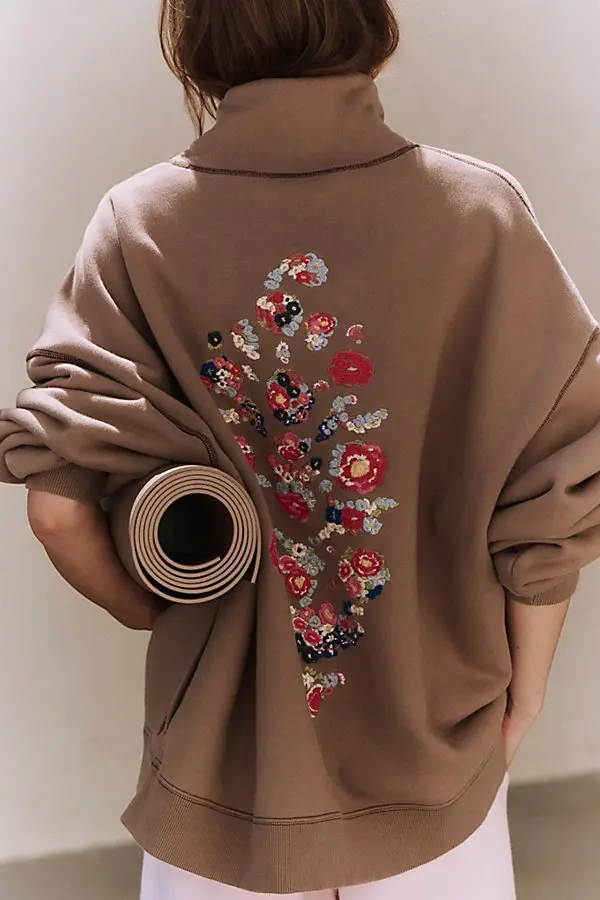 Free People Floral Logo Mock Neck Pullover Sweatshirt
