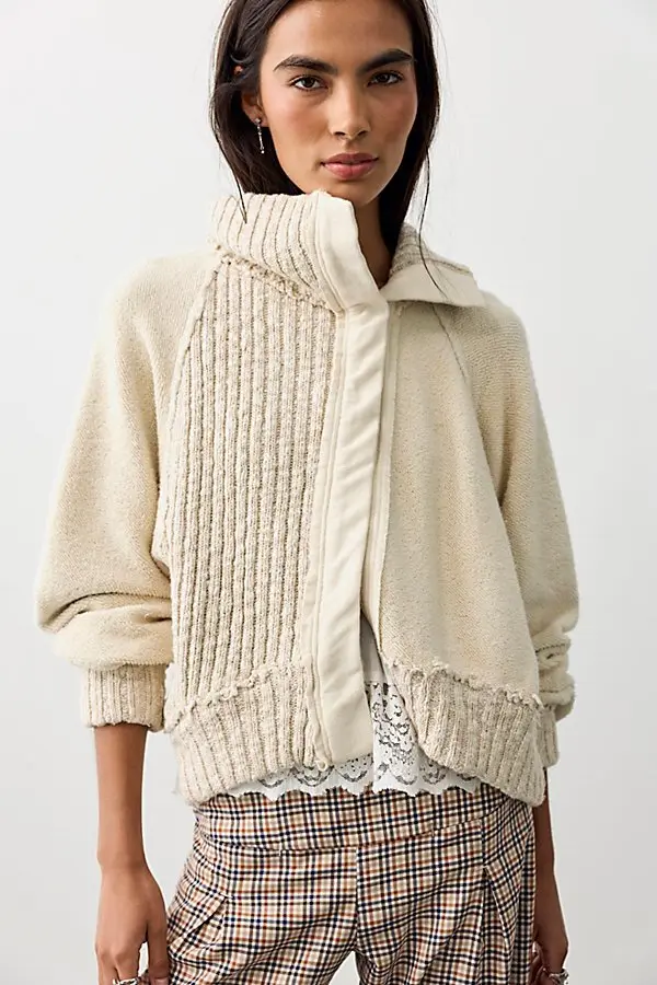 Free People Annie Cozy Funnel-neck Cardigan - Ivory