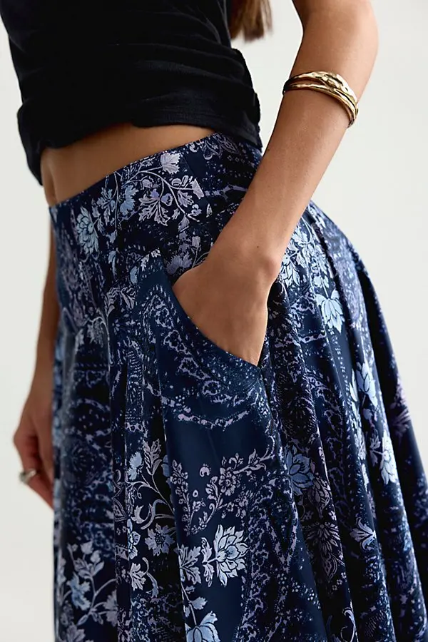 Free People Chilco Printed Maxi Skirt - Navy Combo