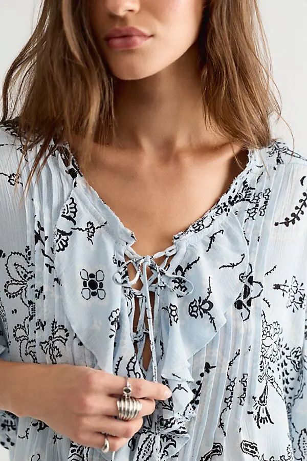 Free People Christelle Printed Top - Sky Combo