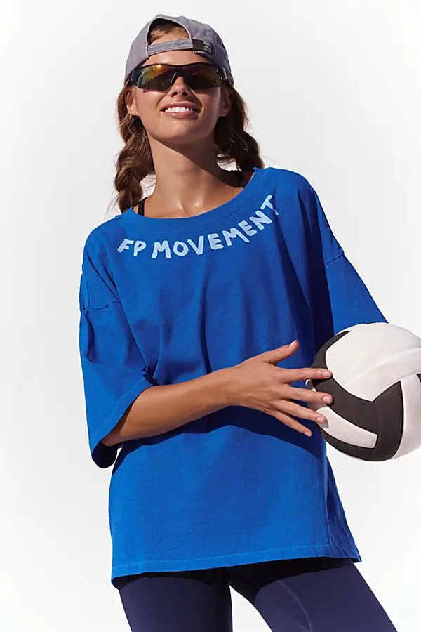 Free People Tackle Bleached Logo Tee - Deep Indigo