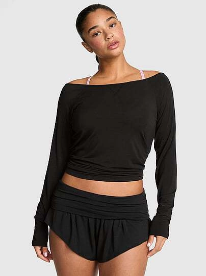 Pink 24/7 Lounge Modal Oﬀ-the-shoulder Top - Black