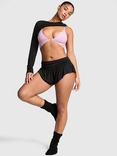 Pink 24/7 Lounge Modal Flutter Micro Shorts - Black
