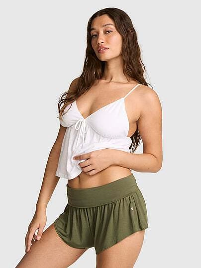 Pink 24/7 Lounge Modal Flutter Micro Shorts - Green