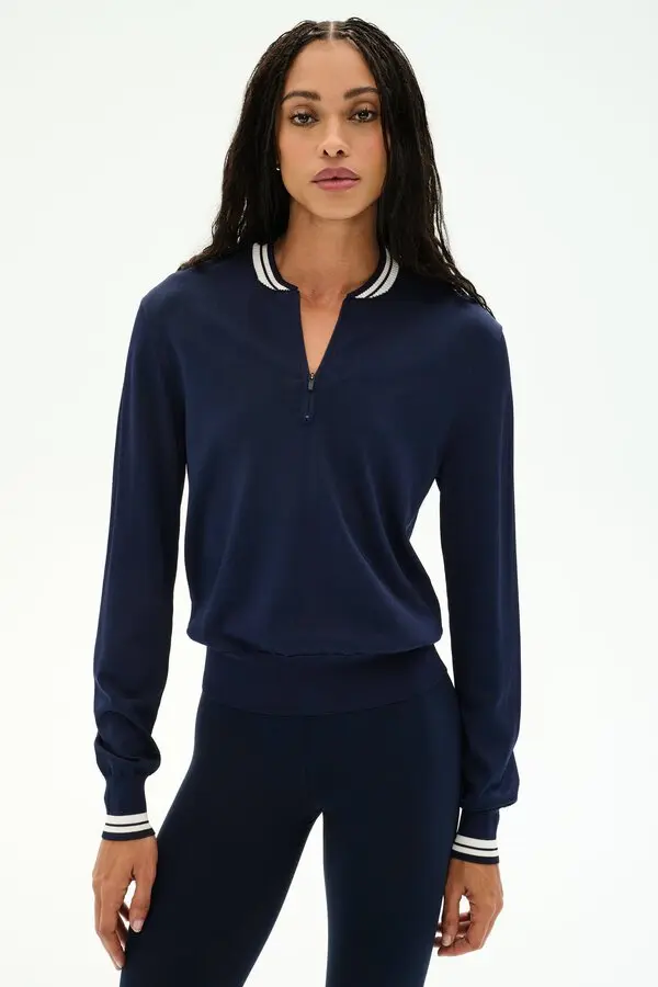 Splits59 Bonnie Knit Half Zip With Contrast Collar And Cuffs - Indigo/white