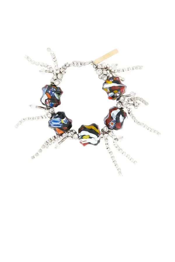 Dries Van Noten Handmade Strass Fringed Bracelet In Blue