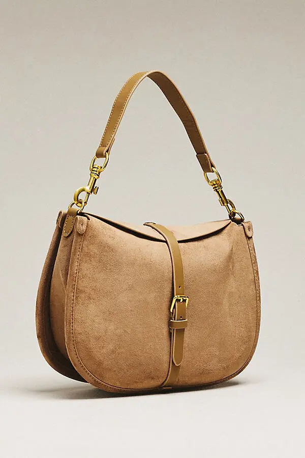 Anthropologie Faux Suede Buckle Shoulder Bag