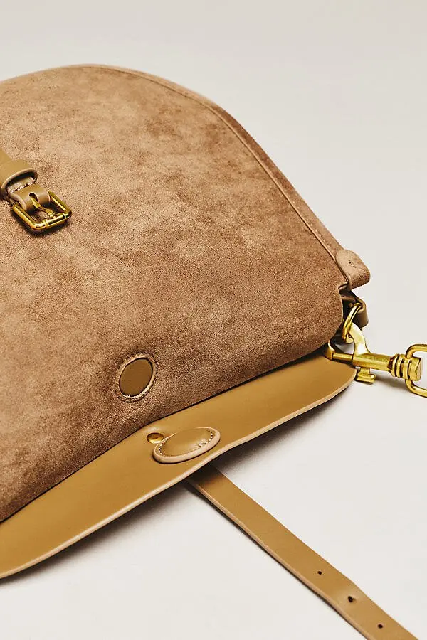 Anthropologie Faux Suede Buckle Shoulder Bag
