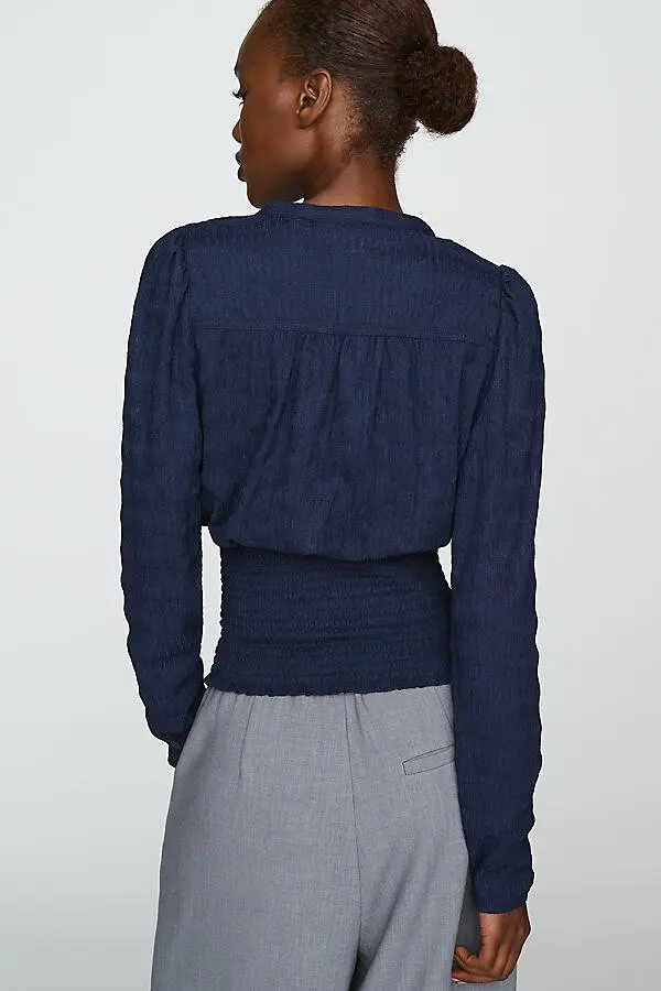 Maeve Shirred Long-sleeve Top - Navy