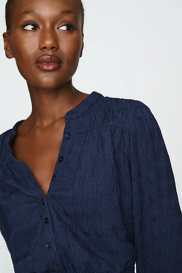 Maeve Shirred Long-sleeve Top - Navy