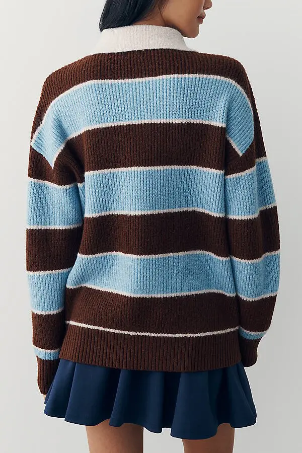 Sundry Long-sleeve Rug Pullover - Sky Blue Multi