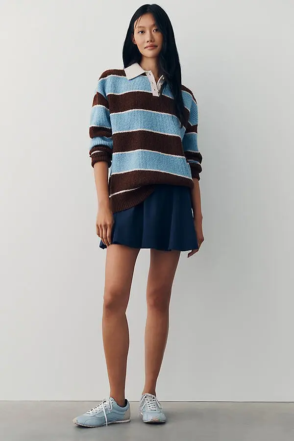 Sundry Long-sleeve Rug Pullover - Sky Blue Multi