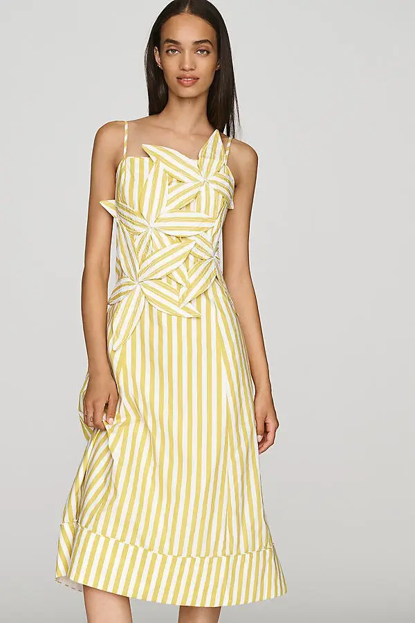 English Factory Floral Appliqué Midi Dress - Yellow Pattern