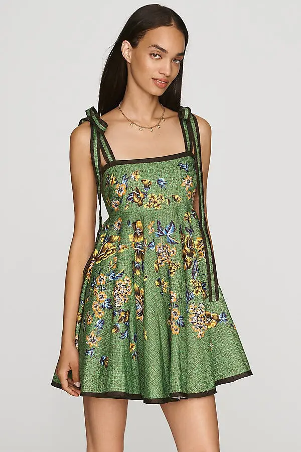 ALEMAIS Phyllis Linen Mini Dress With Floral Print