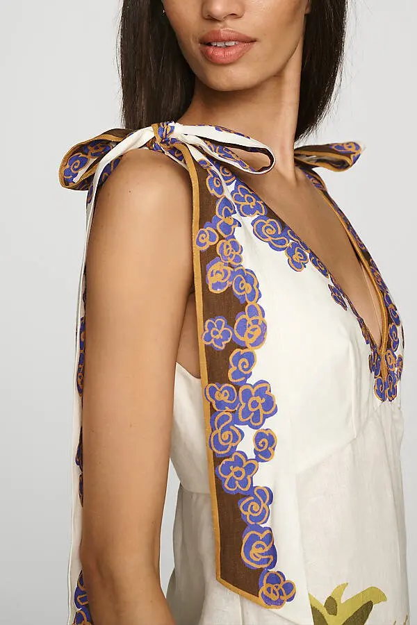 ALEMAIS Island Cove Linen Maxi Dress With Tropical Print
