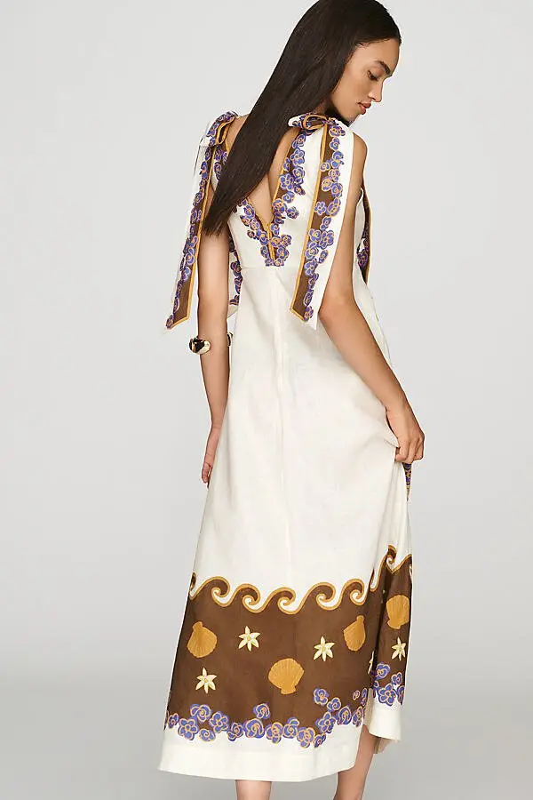 ALEMAIS Island Cove Linen Maxi Dress With Tropical Print