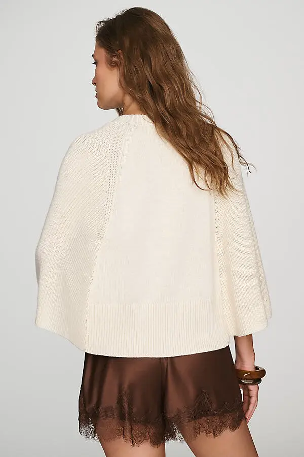 Anthropologie Cotton Wool Cape Sweater - Ivory
