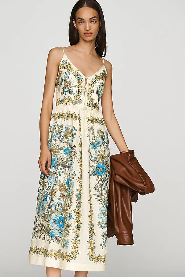 ALEMAIS Sophia Linen Midi Dress With Floral Print