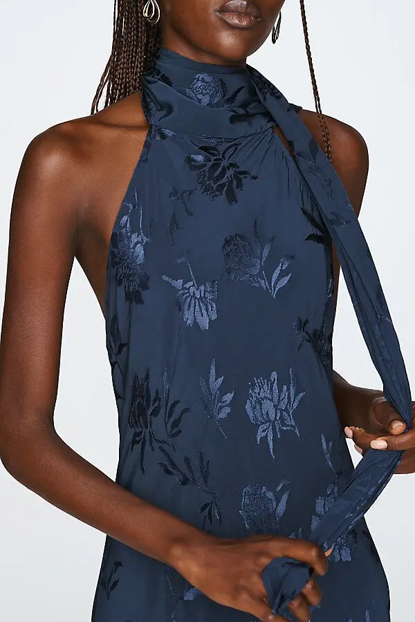 Anthropologie Jacquard Halter Midi Dress - Navy