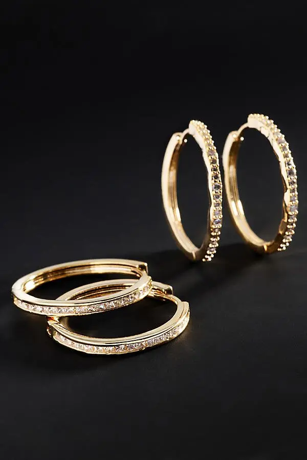 Anthropologie Demi-fine Crystal Tennis Hoop Earrings - Gold