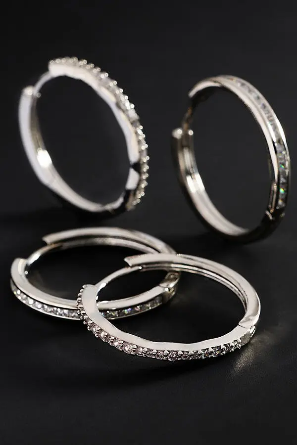 Anthropologie Demi-fine Crystal Tennis Hoop Earrings - Silver