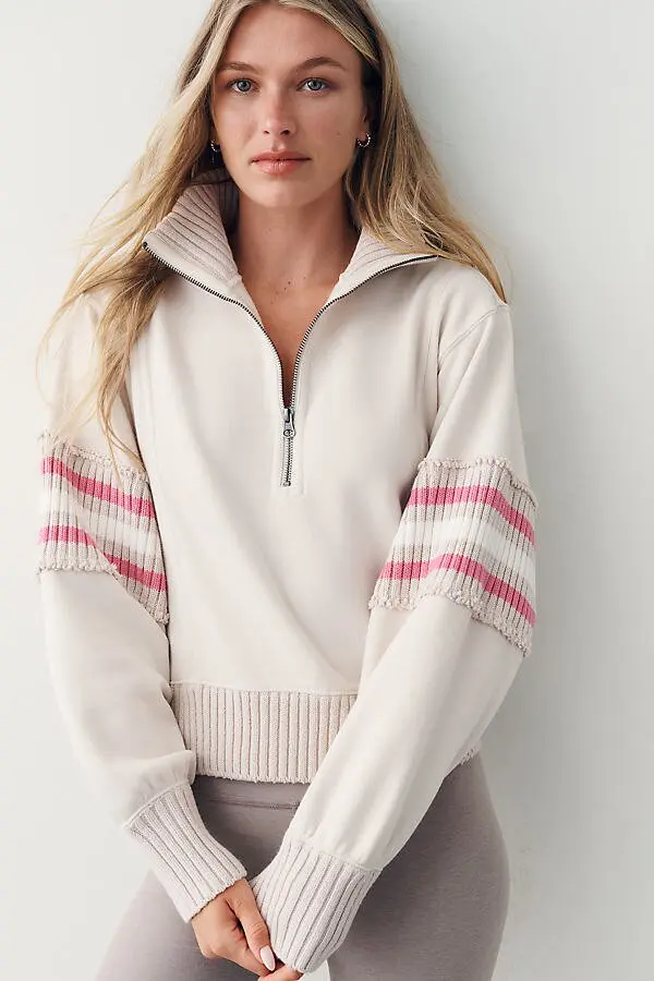 Daily Practice Striped Half-zip Pullover - Cream