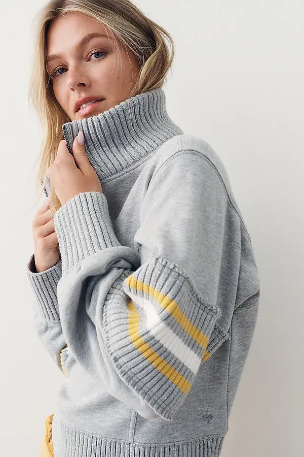 Daily Practice Striped Half-zip Pullover - Grey