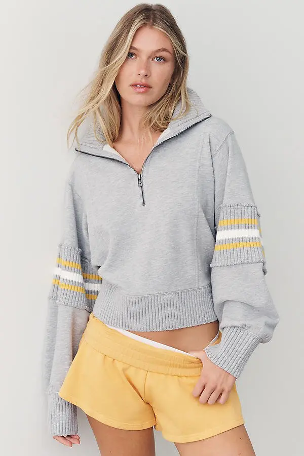 Daily Practice Striped Half-zip Pullover - Grey