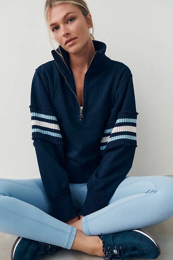 Daily Practice Striped Half-zip Pullover - Navy