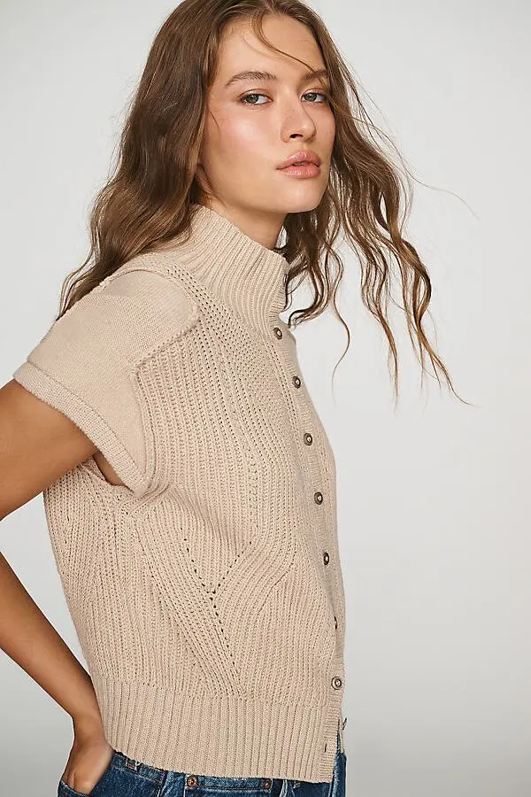 Anthropologie Ribbed Muscle Cardigan With Mock Neck