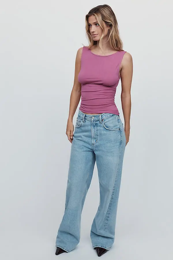 Maeve Ruched Boat-neck Tank Top - Red