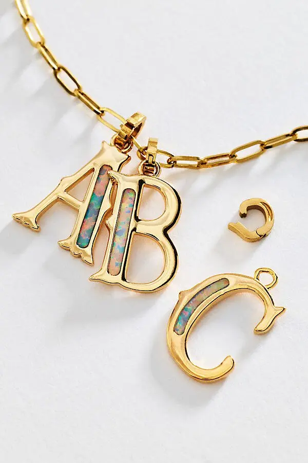 Anthropologie Opal Inlaid Initial Charm Pendant - O