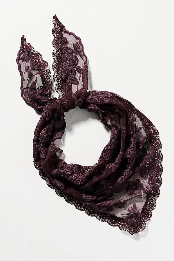 ELIZABETH GILLETT Floral Lace Hair Scarf - Plum