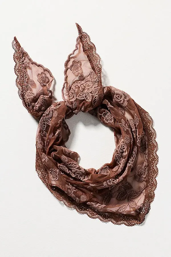 ELIZABETH GILLETT Floral Lace Hair Scarf - Tan
