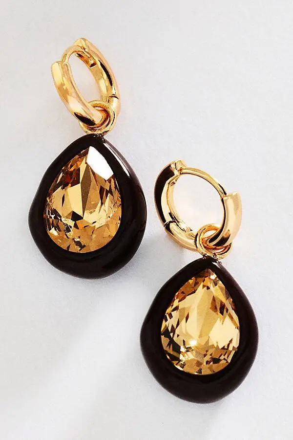 Anthropologie Statement Bezel Hoop Earrings - Chocolate