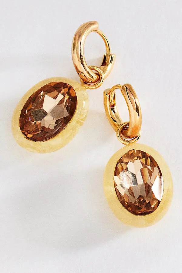 Anthropologie Statement Bezel Hoop Earrings - Cream