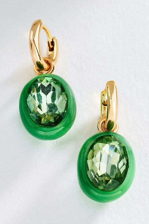 Anthropologie Statement Bezel Hoop Earrings - Lime