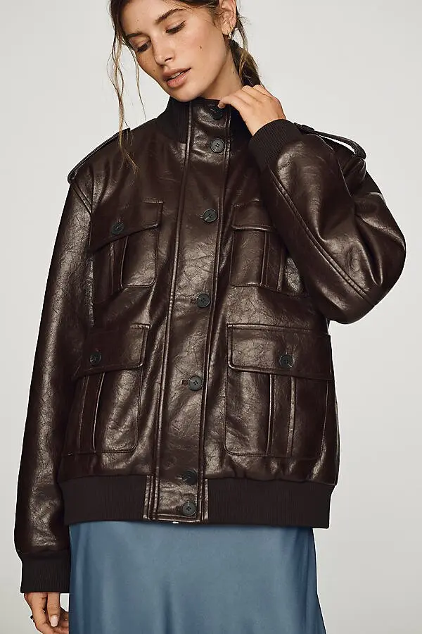 Maeve Faux-leather Utility Jacket